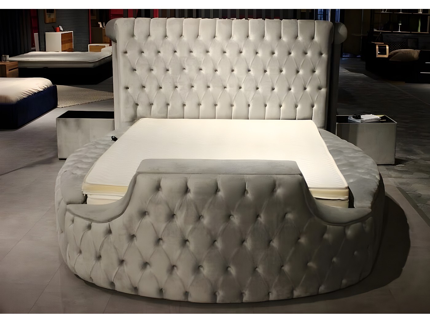 Rundes Bett Moderne Design Polster Betten Stoff Chesterfield Bett (1 ...