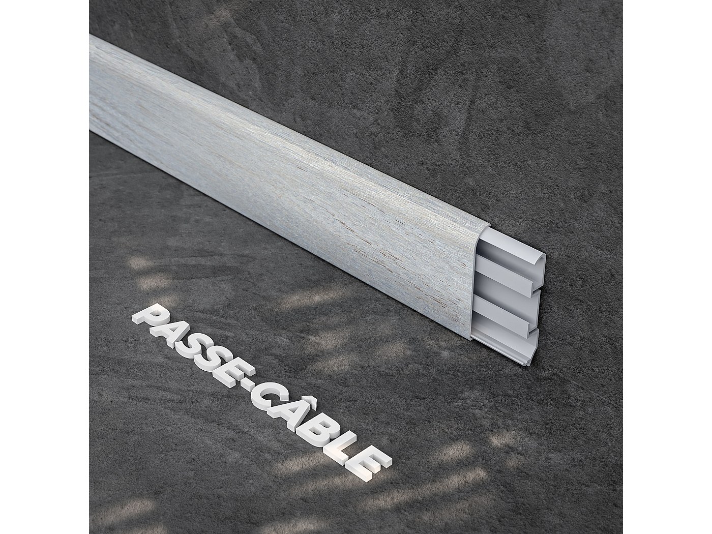 Plinthe Passe-Câble PVC 80 mm - Chêne Cendré - 1 m