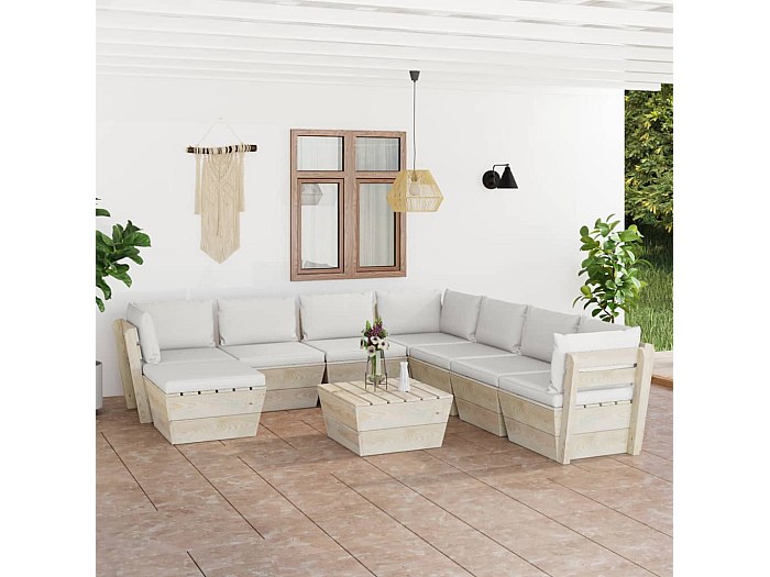 9 peças conjunto lounge de paletes + almofadões madeira de abeto
