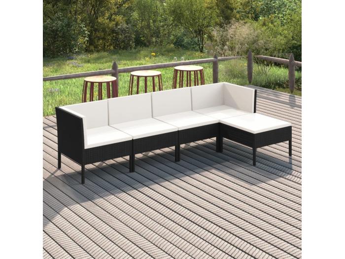 Set De Muebles De Jardín 5 Piezas Y Cojines Ratán Sintético Negro
