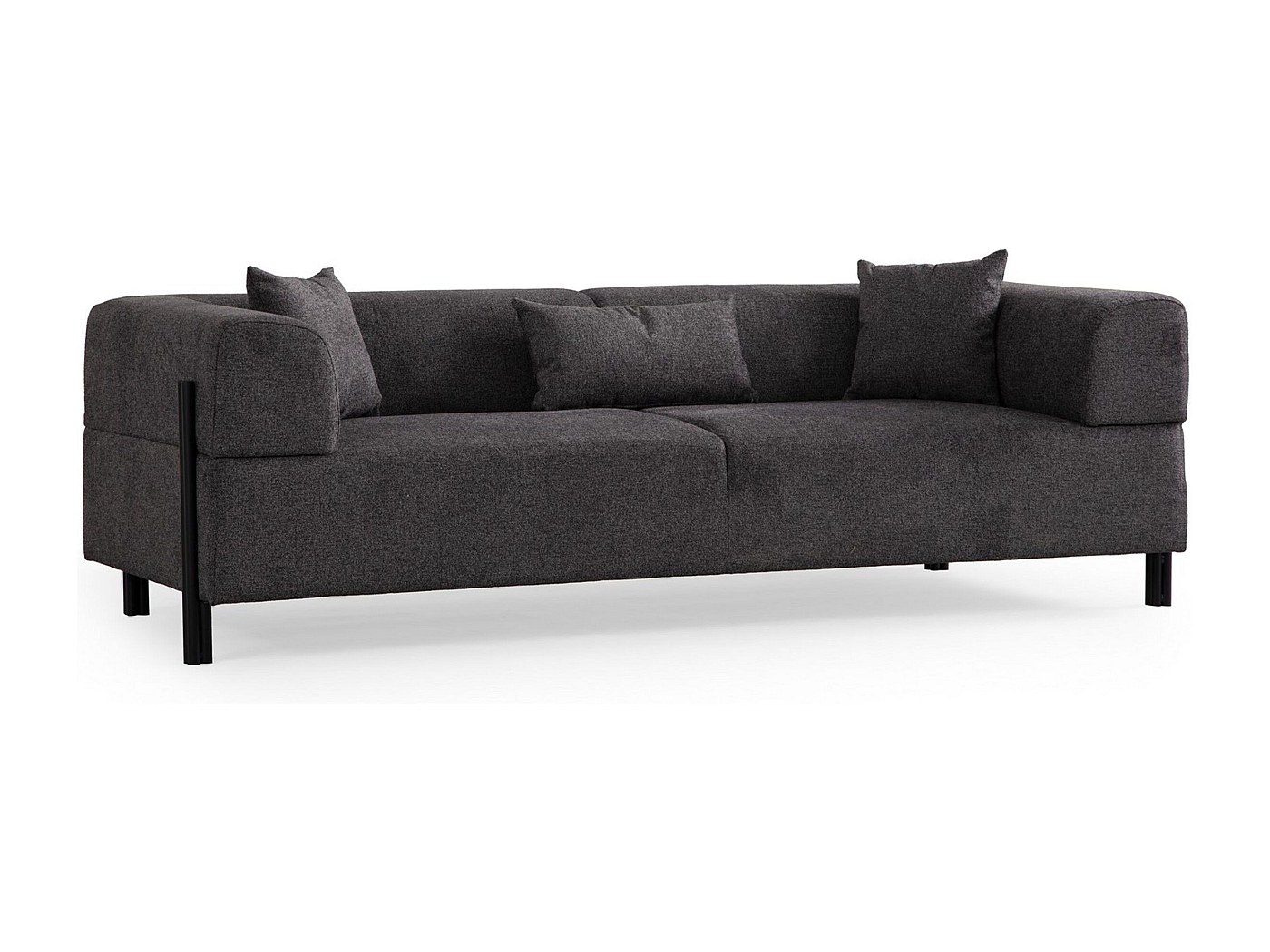Canapé moderne 3 places Capertio Tissu Anthracite et Métal Noir