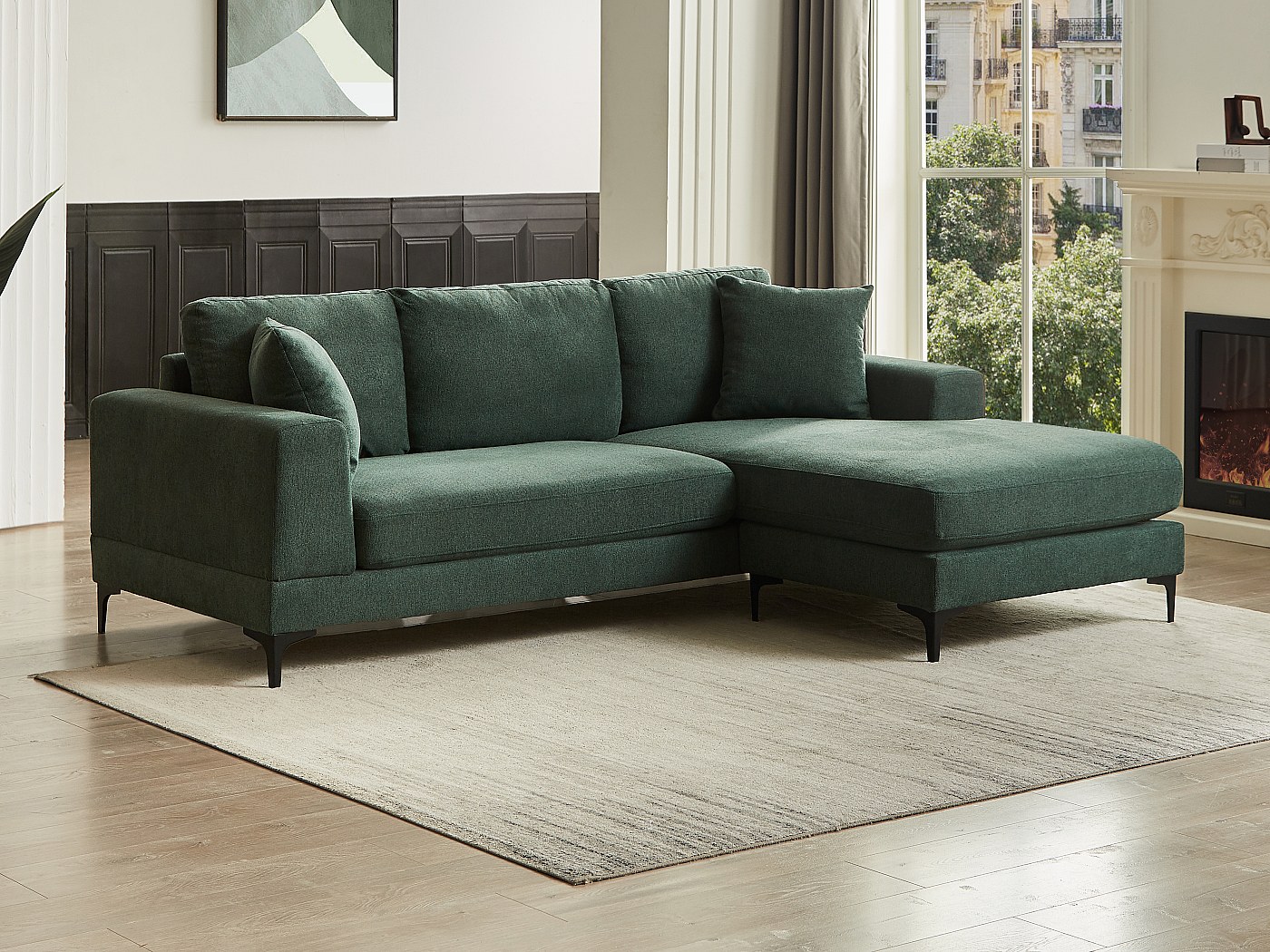 Divano angolare reversibile in Tessuto testurizzato Verde JAMOLO