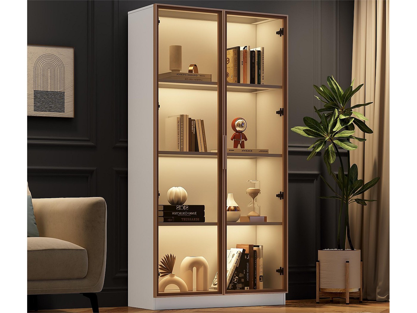 Vitrina moderna com luzes LED em 16 cores - H 160 cm - 2 portas com ...