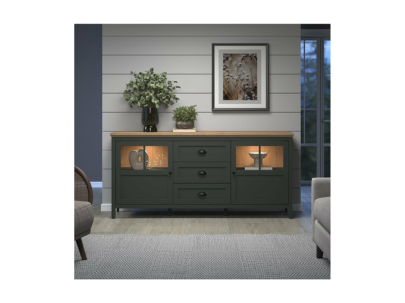 Stanton dressoir groen, eik decor.