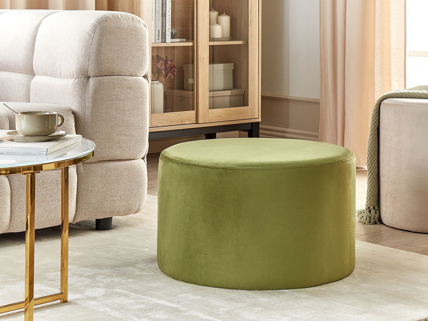 Pouf en velours 61 cm vert olive MILLEN