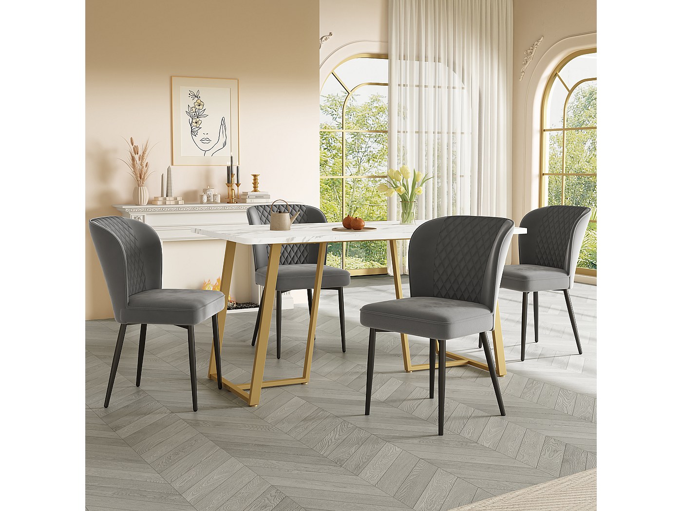 Tavolo da pranzo per 6 coperti con motivo marmo - MDF + gambe in ...