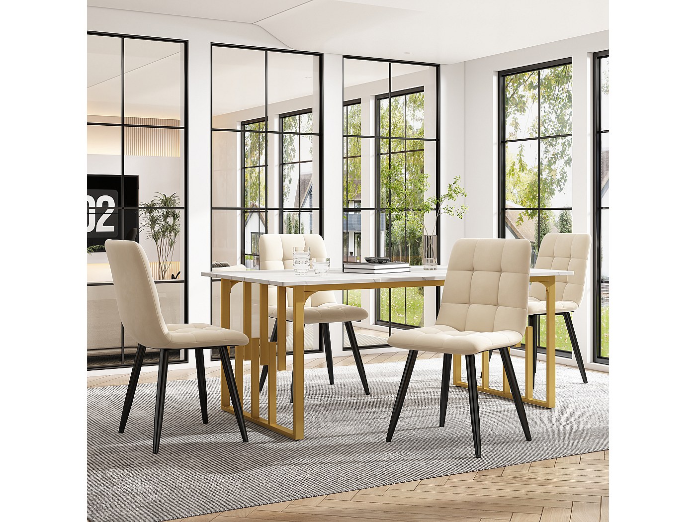 Tavolo da pranzo per 6 coperti con motivo marmo - MDF + gambe in ...