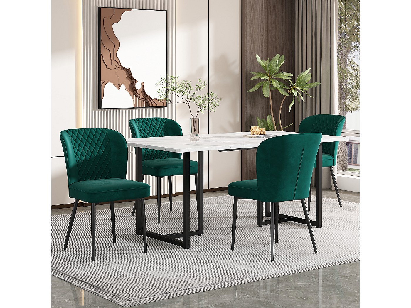 Set tavolo da pranzo 140 x 80 x 75 cm con 4 sedie in velluto - Legno ...