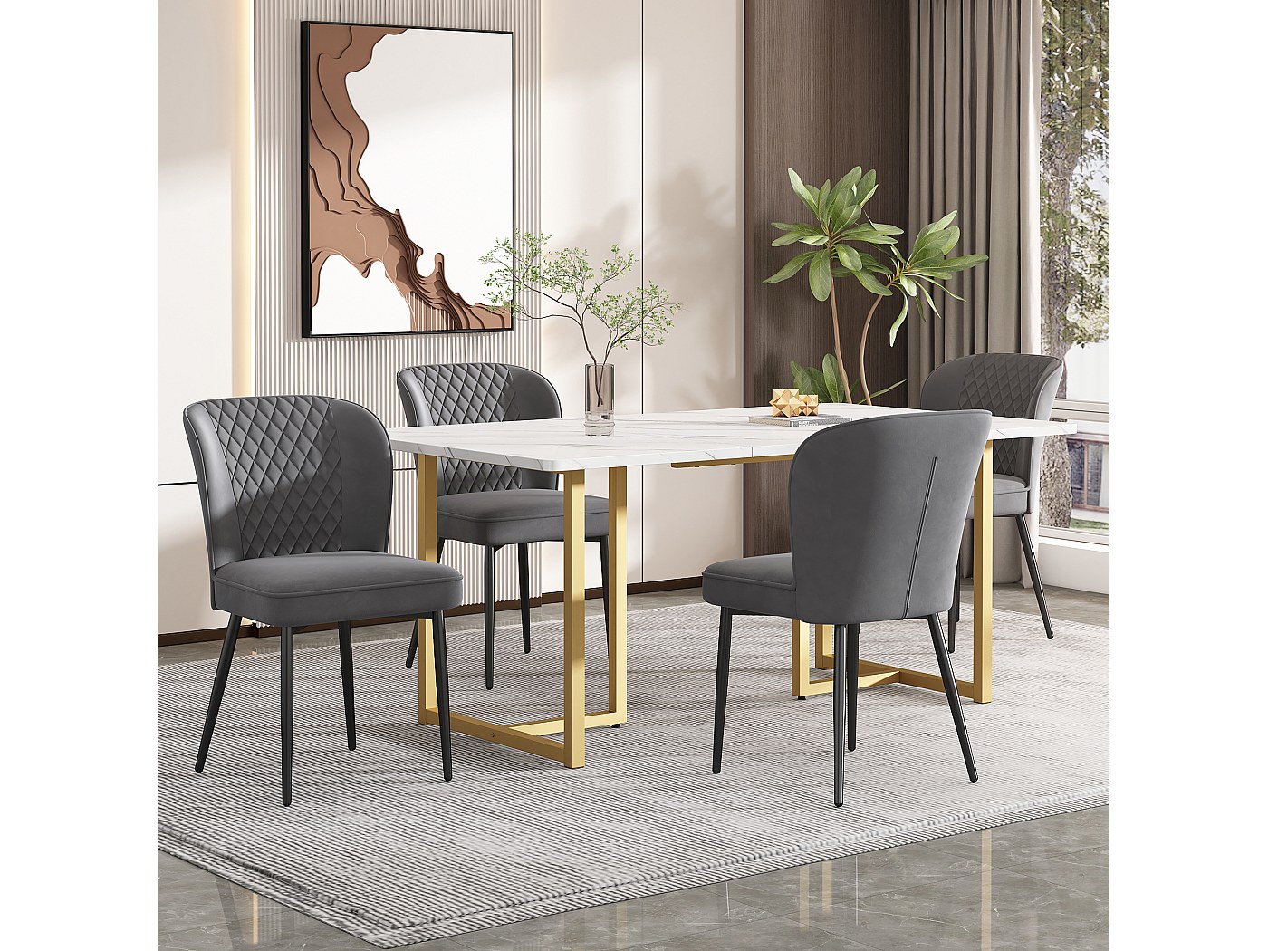 Set tavolo da pranzo 140 x 80 x 75 cm con 4 sedie in velluto - Legno ...