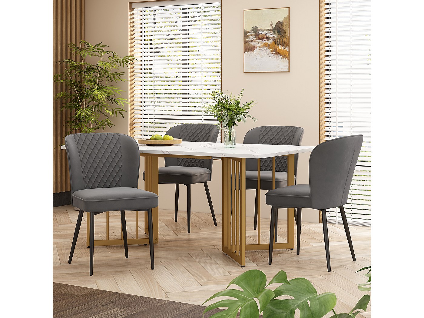 Set tavolo da pranzo con 4 sedie in velluto - Legno MDF e metallo ...