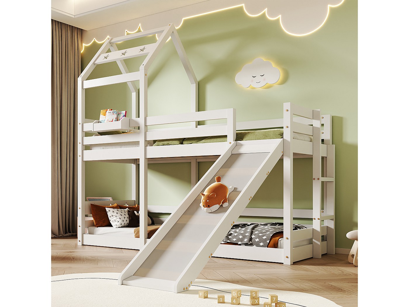 Beliches infantis 2 x 90 x 200 cm com escorregador + escada - base de ...