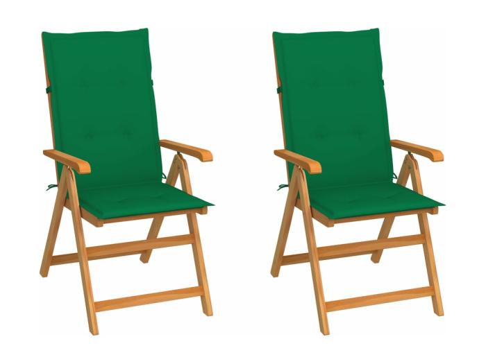 Conjunto De 2 Cadeiras De Jardim E Almofadas Verdes Madeira Maciça De Teca
