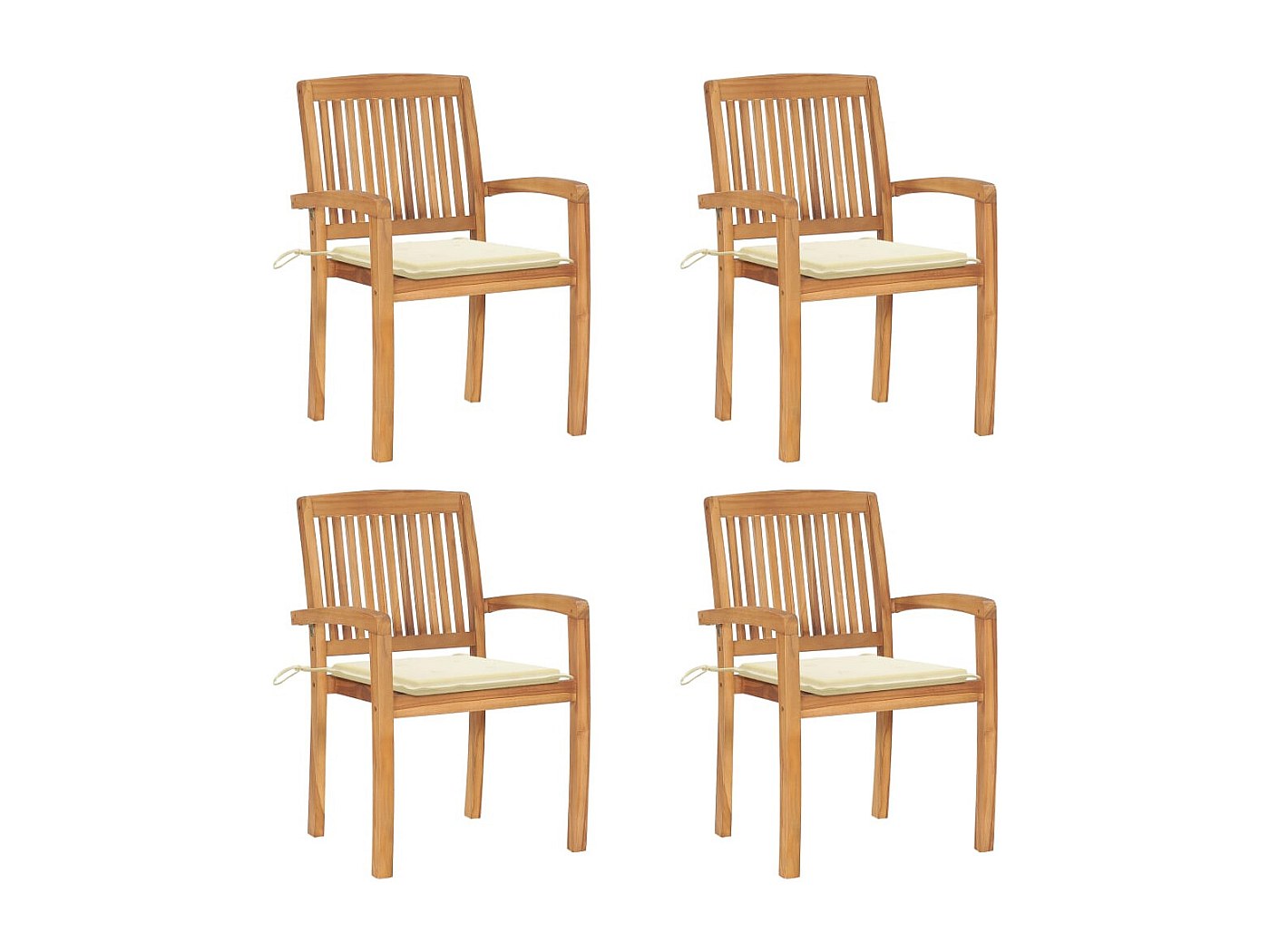 Chaises de jardin empilables avec coussins 4 pcs Teck solide