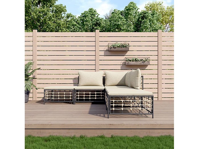 Mobili da giardino 5 pezzi con cuscini in resina intrecciata antracite