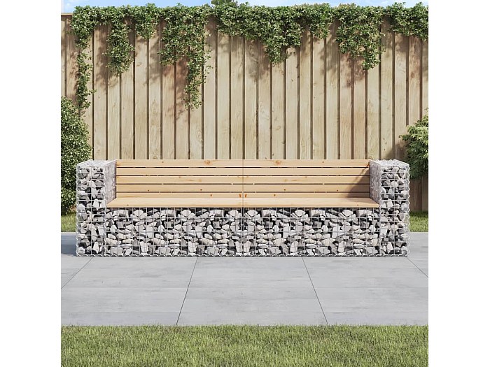 Gabion design tuinbank 244x71x65,5 cm massief grenenhout
