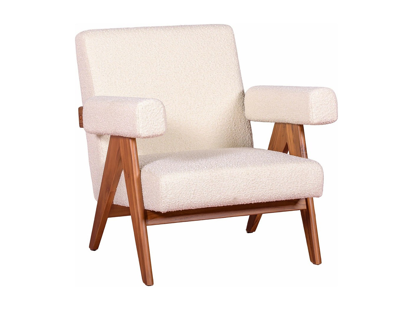 Fauteuil rustique en bois de teck massif et recouvert de bouclé ...