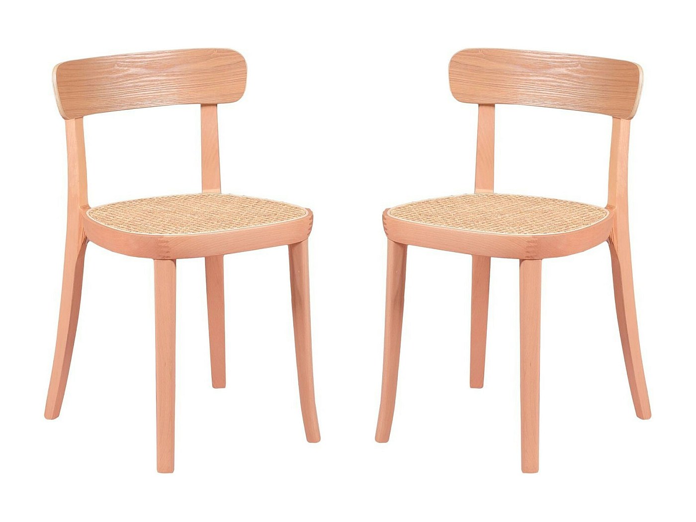 Pack de 2 chaises en bois avec assise en rotin naturel - Tours - Frêne ...