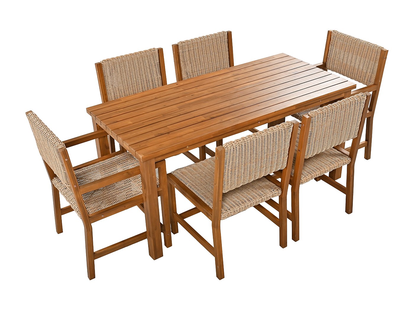 Brun 7 pièces table à manger en plein air, meubles de jardin pour 6 ...