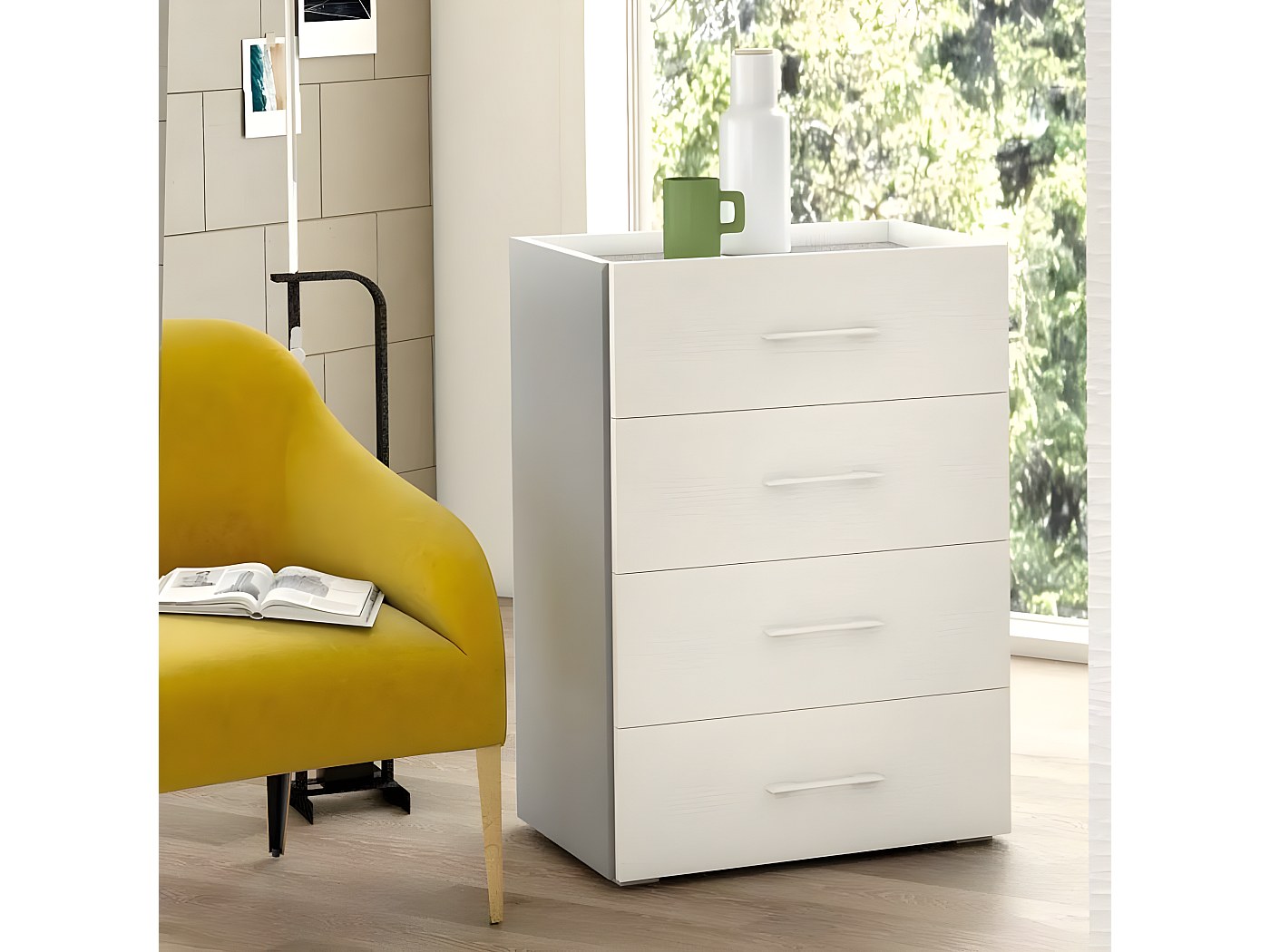 Commode moderne 4 tiroirs bureaux chambre blanc gris PLUTON