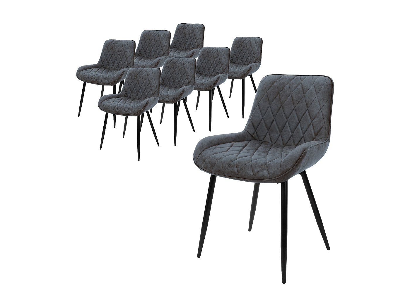 Lot de 8 chaises salle à manger cuisine anthracite simili PU pieds ...