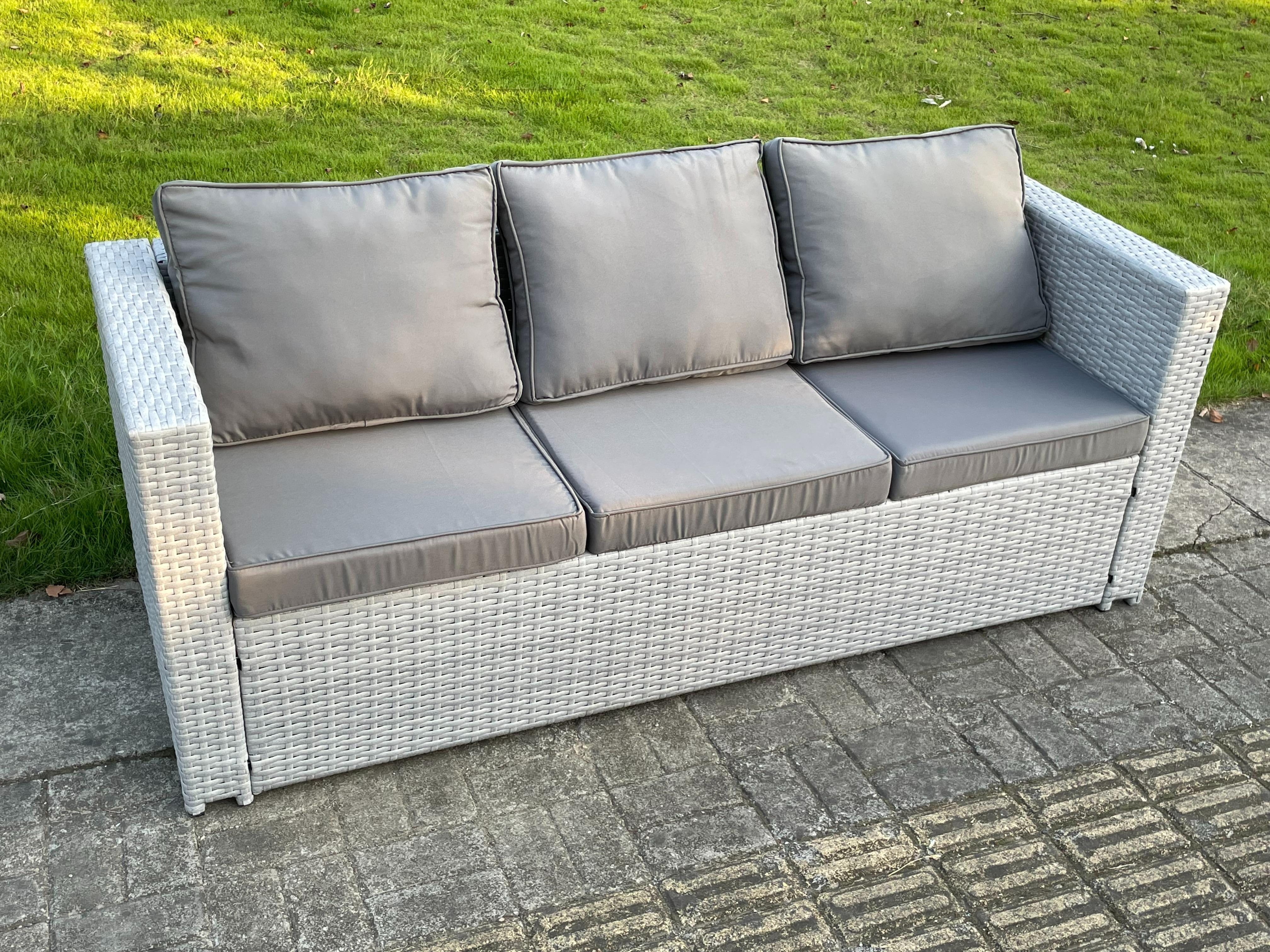 8 Sitzer Rattan Gartenmobel Set Rattan Sofa Set mit 3 Sitzer Sofa 2 Sessel Couchtisch Helles Grau