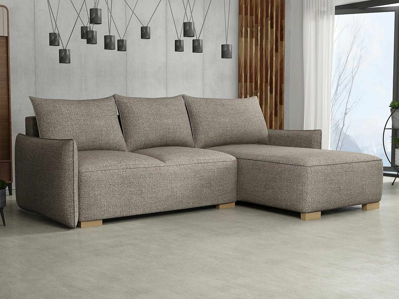 Sofá rinconero Columbus 217, De color marrón claro, Función de descanso ...