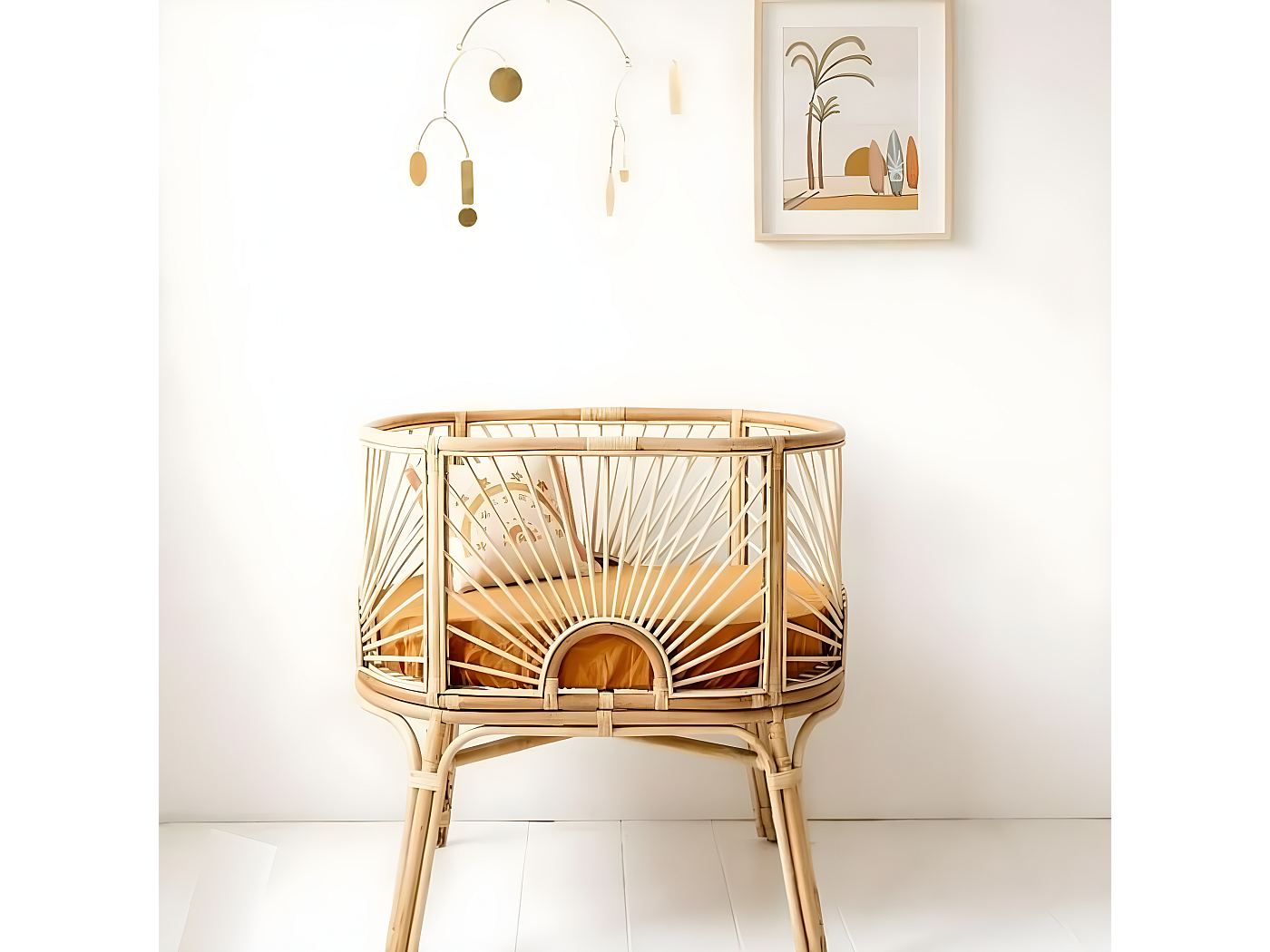 Berceau bébé en rotin naturel et cannage