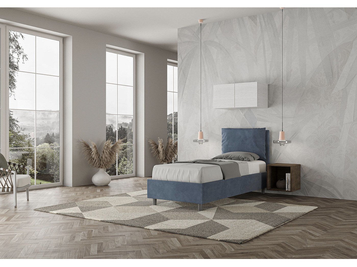 Cama para adultos moderna con cojines acolchados de microfibra Anja ...
