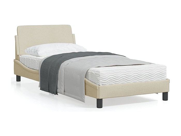 Estructura de cama con cabecero de tela color crema 90x200 cm