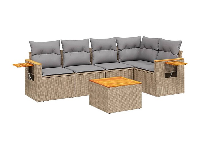 Salon de jardin avec coussins 6 pcs beige résine tressée