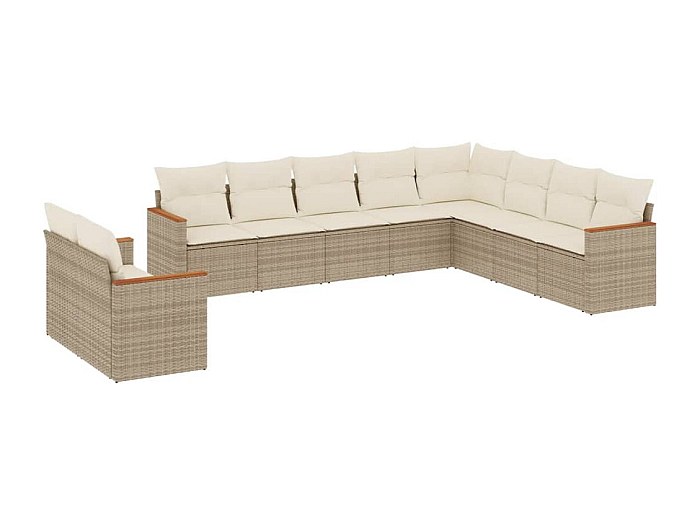 Salon de jardin avec coussins 10 pcs beige résine tressée