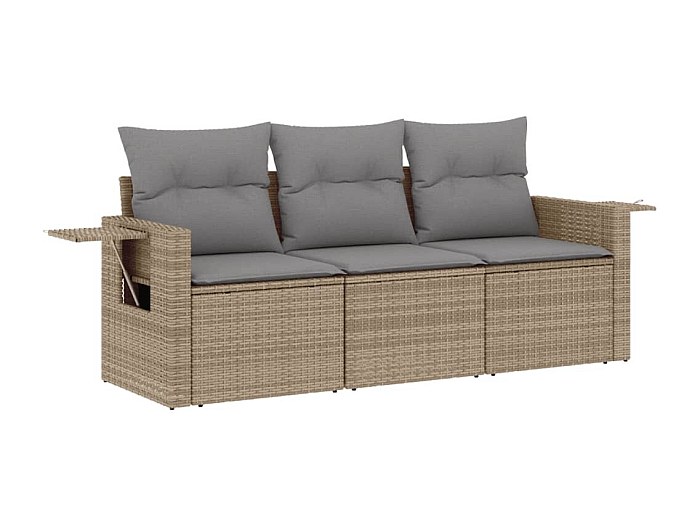 Salon de jardin avec coussins 3 pcs beige résine tressée