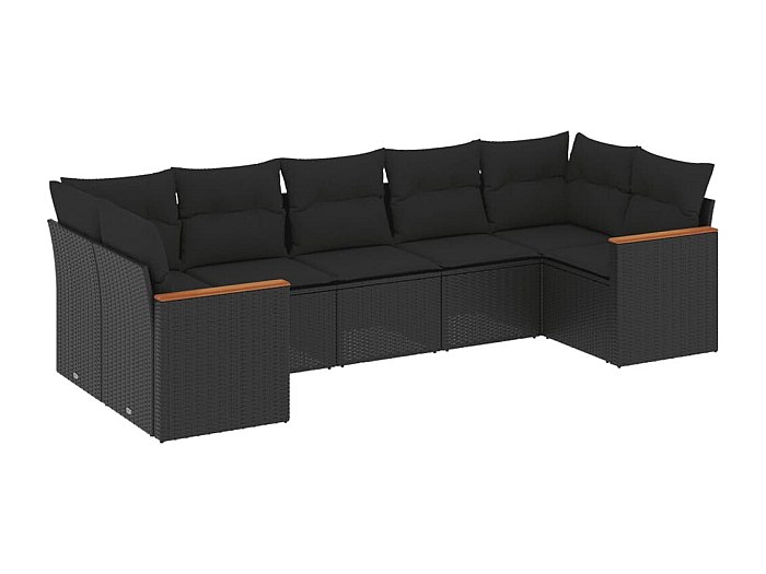 vidaXL Set de comedor de jardín 7 pzas y cojines ratán sintético negro