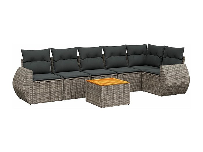 Set de sofás de jardín 7 piezas con cojines ratán PE gris