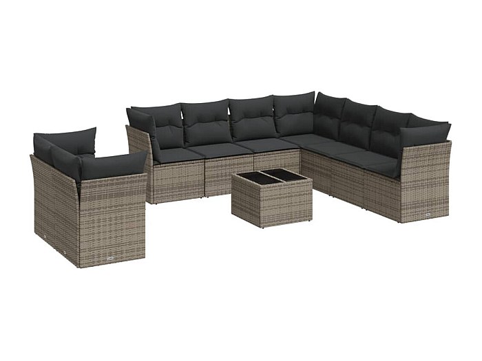 Set de sofás de jardín 10 pzas con cojines ratán sintético gris