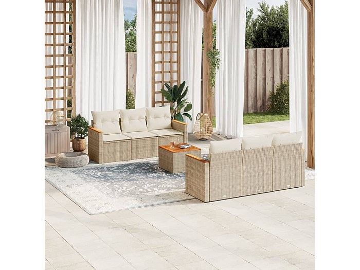 Salon de jardin avec coussins 7 pcs beige résine tressée