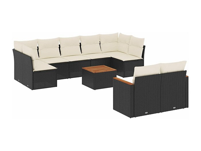 Salon de jardin 10 pcs avec coussins noir résine tressée