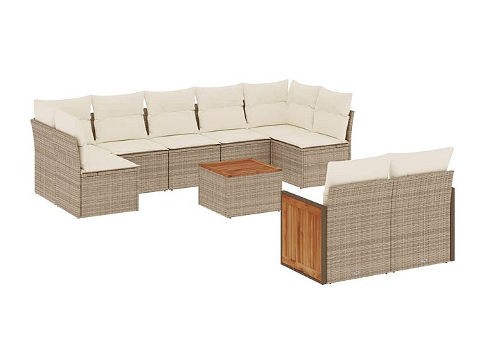 Salon de jardin avec coussins 10 pcs beige résine tressée