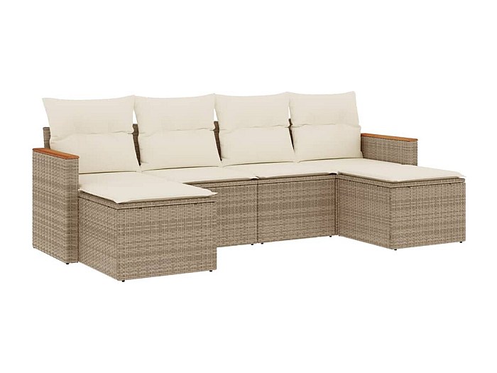 Salon de jardin avec coussins 6 pcs beige résine tressée