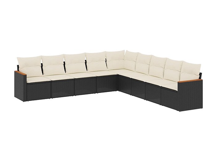 Salon de jardin 9 pcs avec coussins noir résine tressée