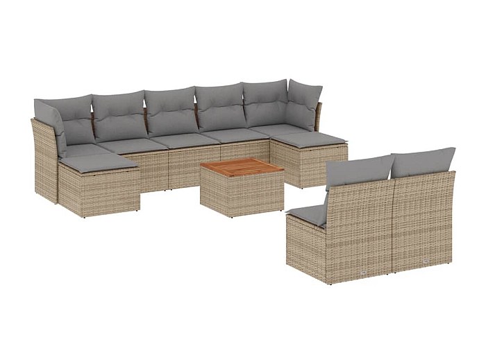 Salon de jardin avec coussins 10 pcs beige résine tressée