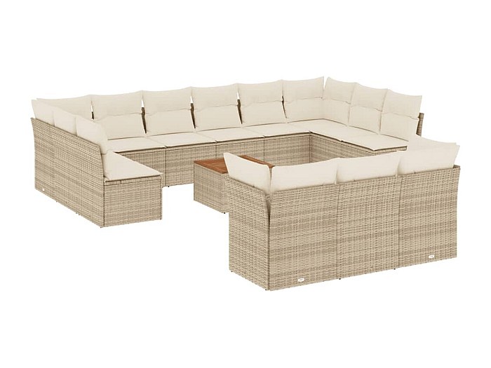Salon de jardin avec coussins 14 pcs beige résine tressée