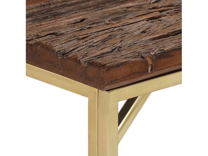 vidaXL Mesa consola acero inoxidable madera maciza traviesa dorado