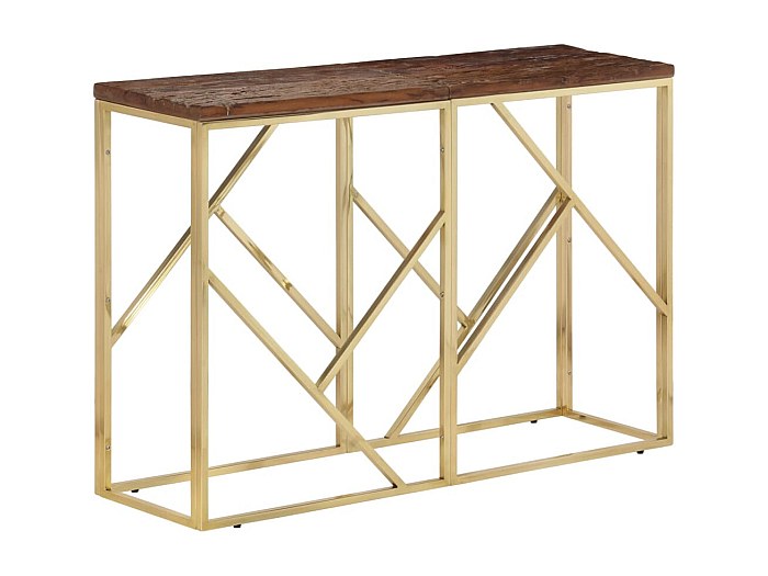 Table console doré acier inoxydable et bois de mélèze massif