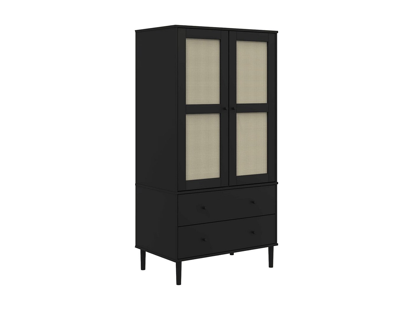 Garde-robe SENJA aspect rotin noir 90x55x175 bois massif pin