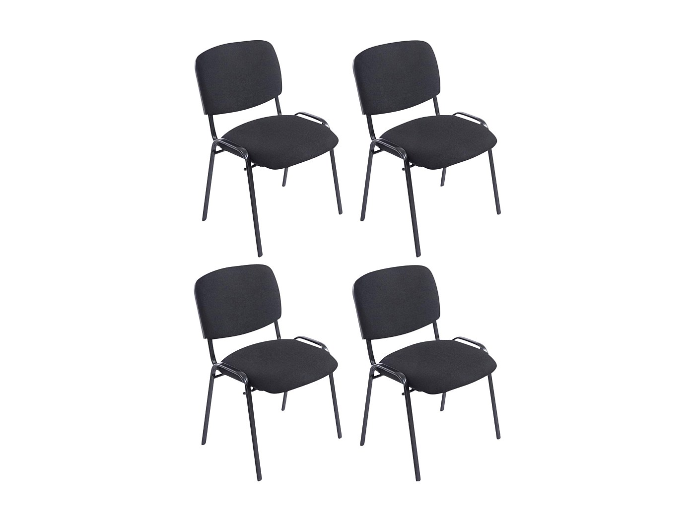 Lot de 4 Chaise de conférence - Tissu & Métal noir mat - Noir - XL Ken