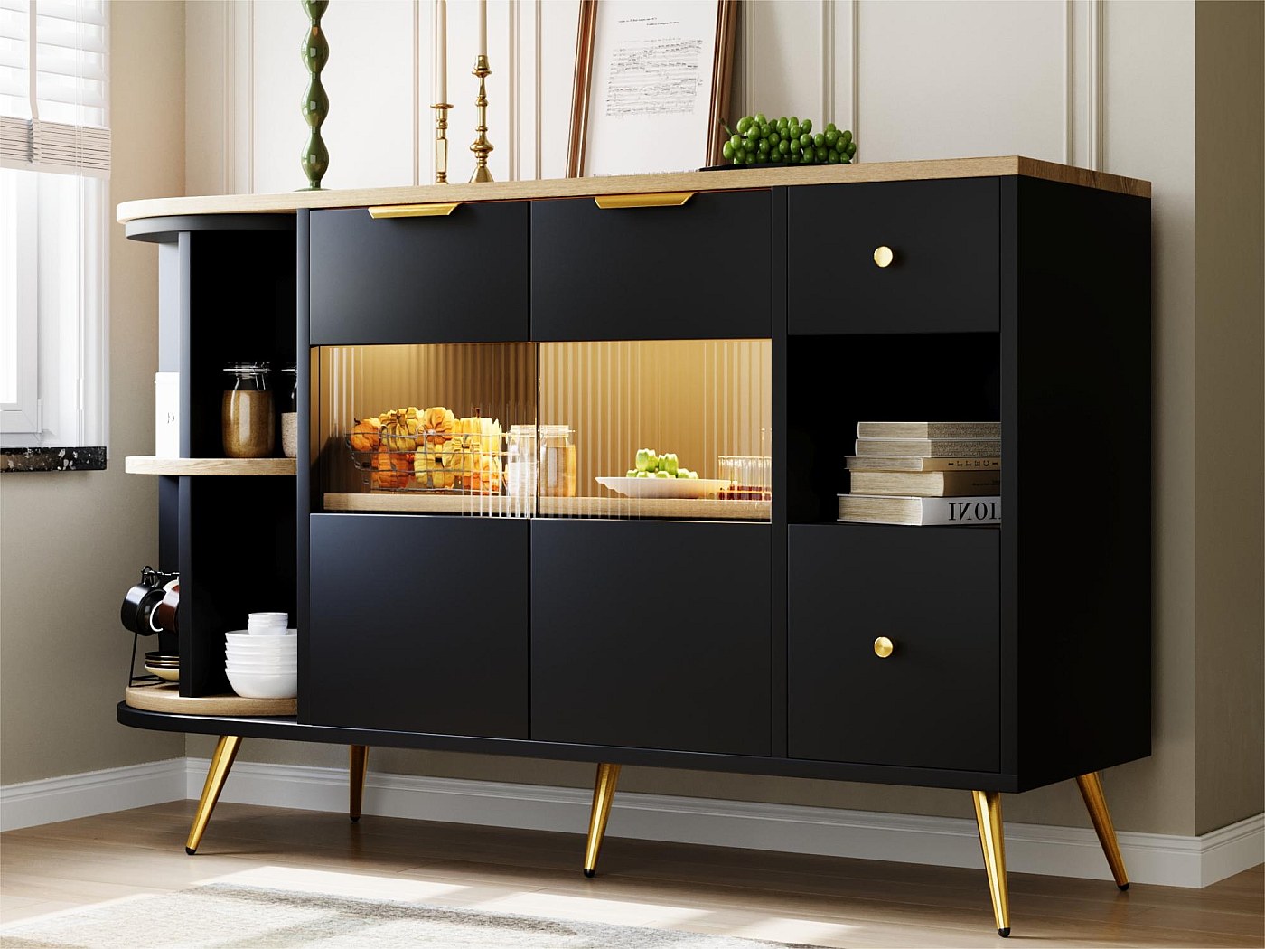 Buffet avec LED et rangements multifonctionnels - en MDF - style ...