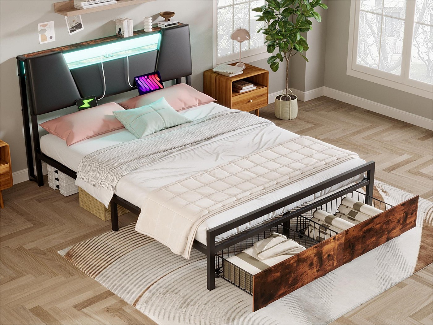 Letto adulto in ferro 140x200 cm - con luce LED e presa USB - 2 ...