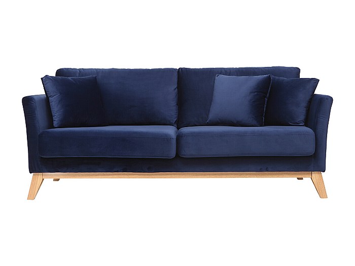 Divano scandinavo 3 posti velluto blu notte piedi legno OSLO