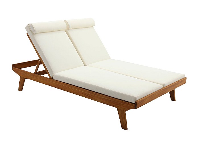 Tumbona doble con respaldo multiposición blanca y madera maciza 127 cm ...